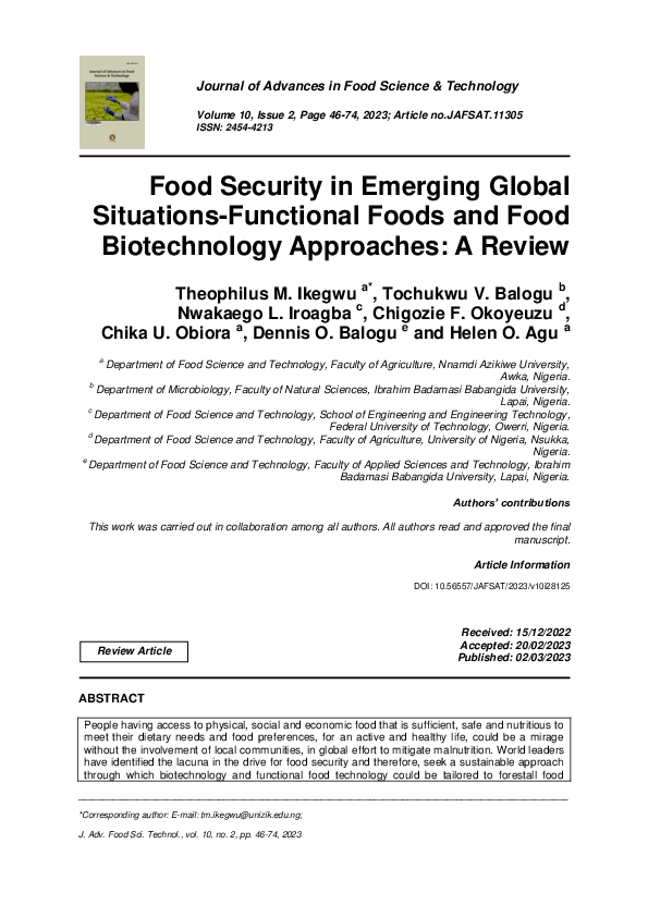 (PDF) Food Security in Emerging Global Situations-Functional Foods and ...