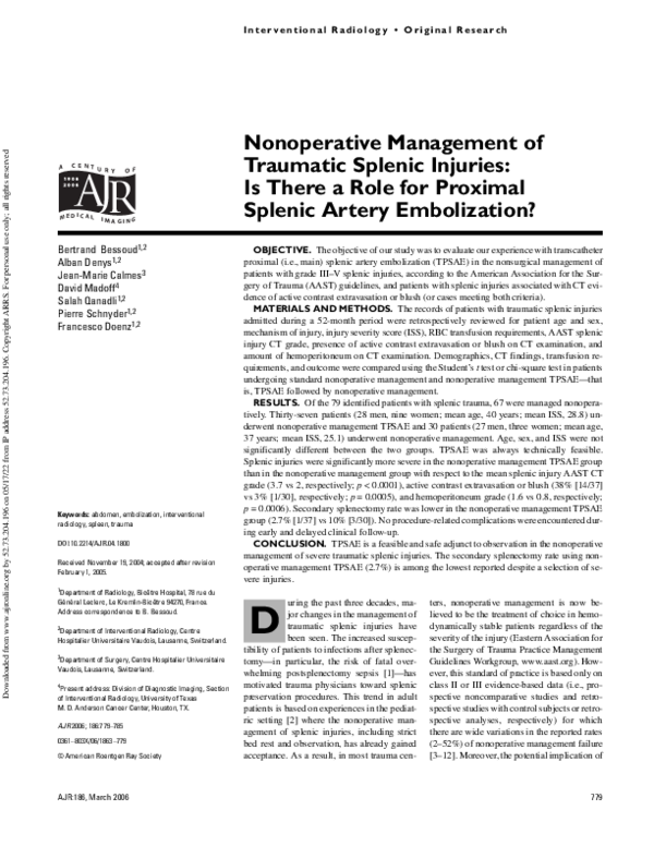 (PDF) Nonoperative Management of Traumatic Splenic Injuries: Is There a ...