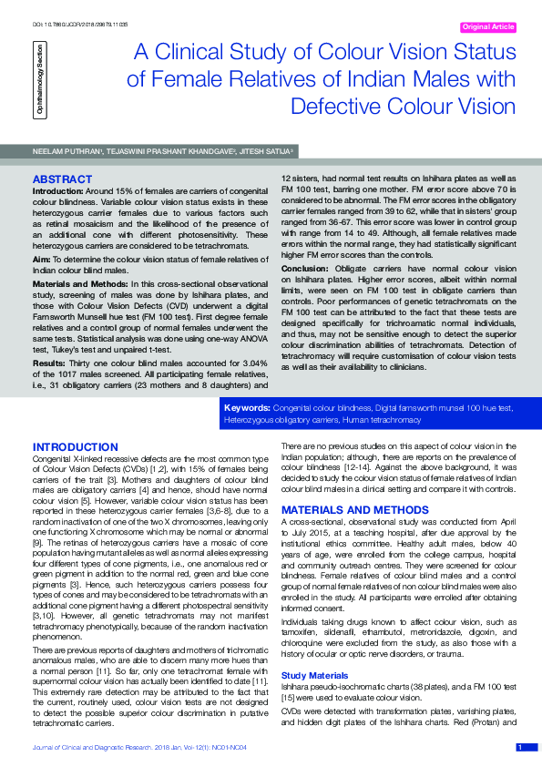 (PDF) A Clinical Study of Colour Vision Status of Female Relatives of ...