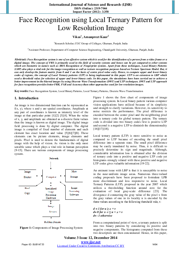 (PDF) Face Recognition using Local Ternary Pattern for Low Resolution Image