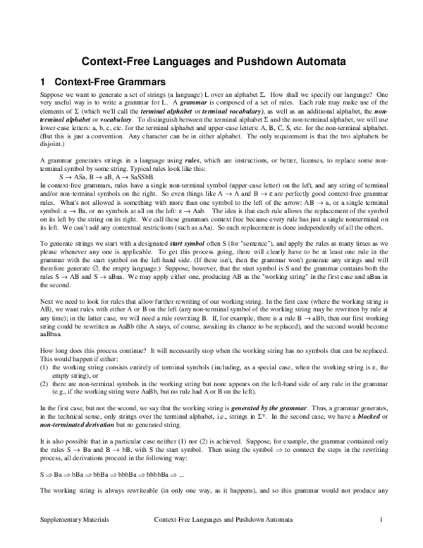 (PDF) Generating Context-Free Languages with Grammars