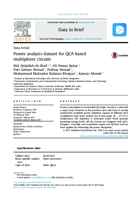 Pdf Power Analysis Dataset For Qca Based Multiplexer Circuits