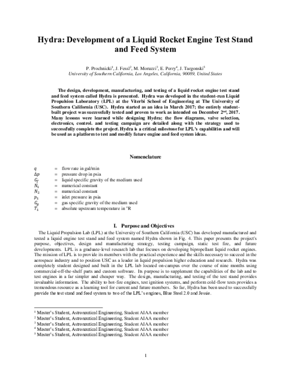 (PDF) Hydra: Development of a Liquid Rocket Engine Test Stand and Feed ...