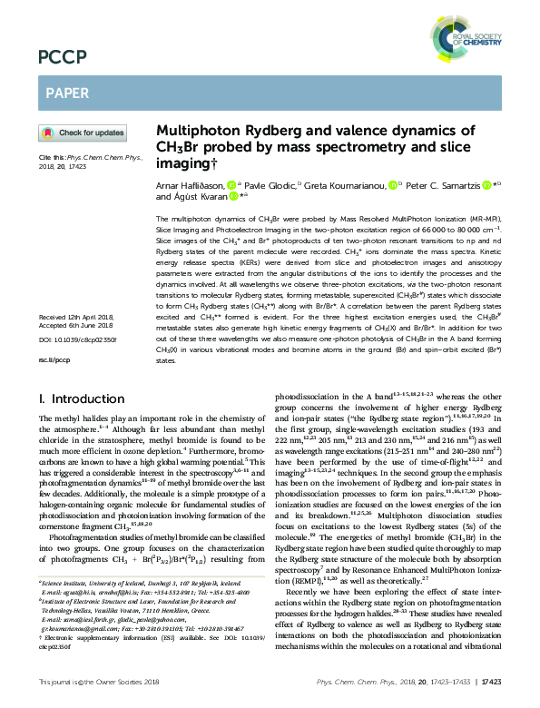 (PDF) Multiphoton Rydberg and valence dynamics of CH3Br probed by mass ...