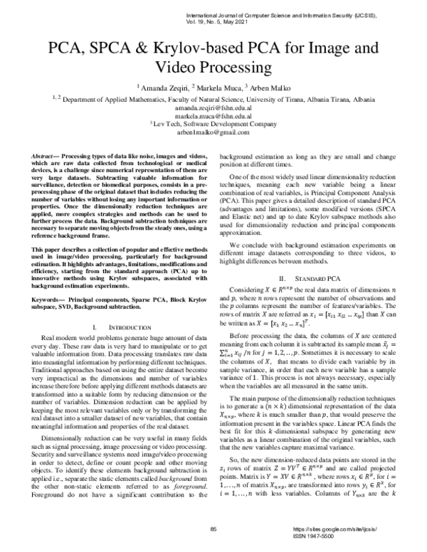 (PDF) PCA, SPCA & Krylov-based PCA for Image and Video Processing ...