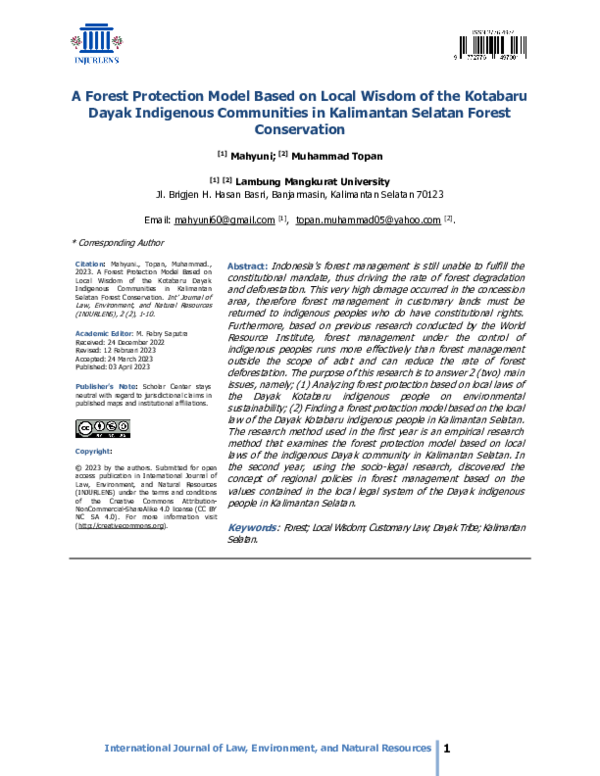 (PDF) A Forest Protection Model Based on Local Wisdom of the Kotabaru ...