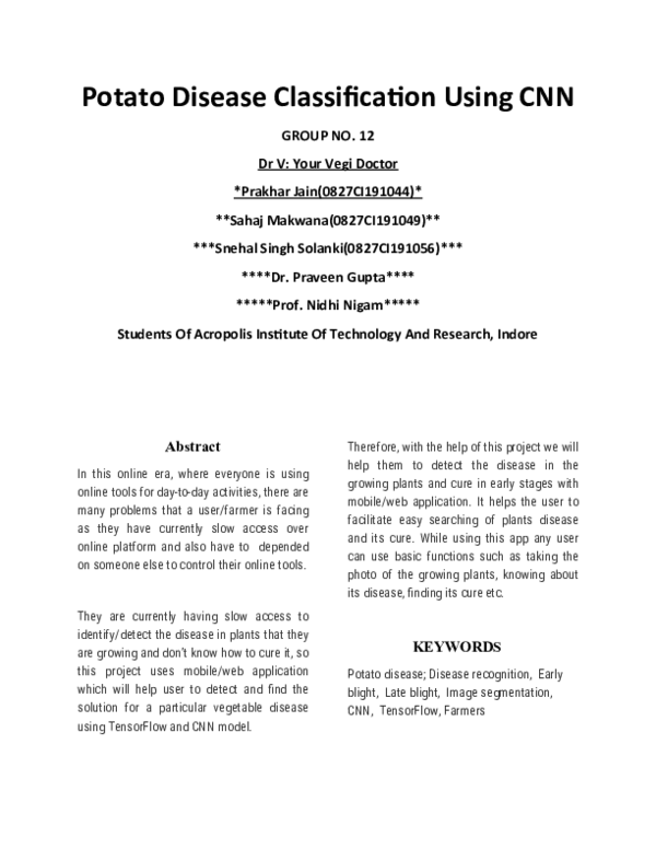 Doc Potato Disease Classification Using Cnn