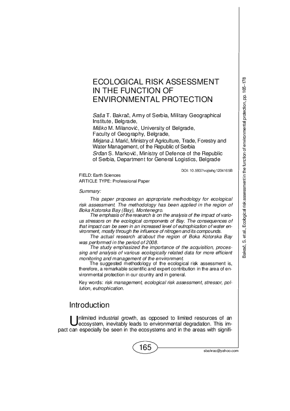 (PDF) Ecological risk assessment in the function of environmental protection