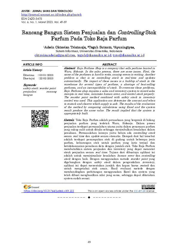 (PDF) Rancang Bangun Sistem Penjualan dan Controlling Stok Parfum Pada Toko Raja Parfum