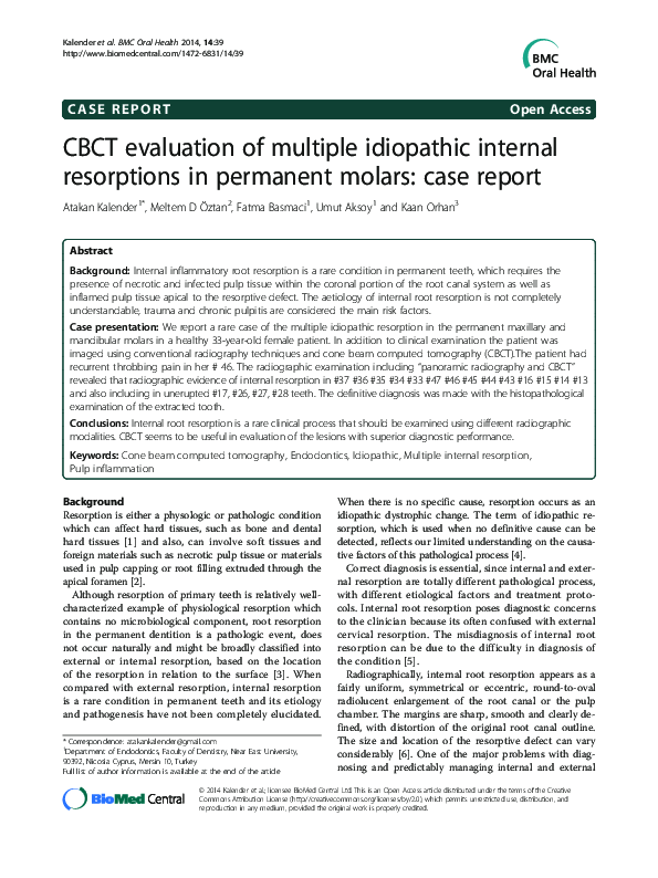 (PDF) CBCT evaluation of multiple idiopathic internal resorptions in ...