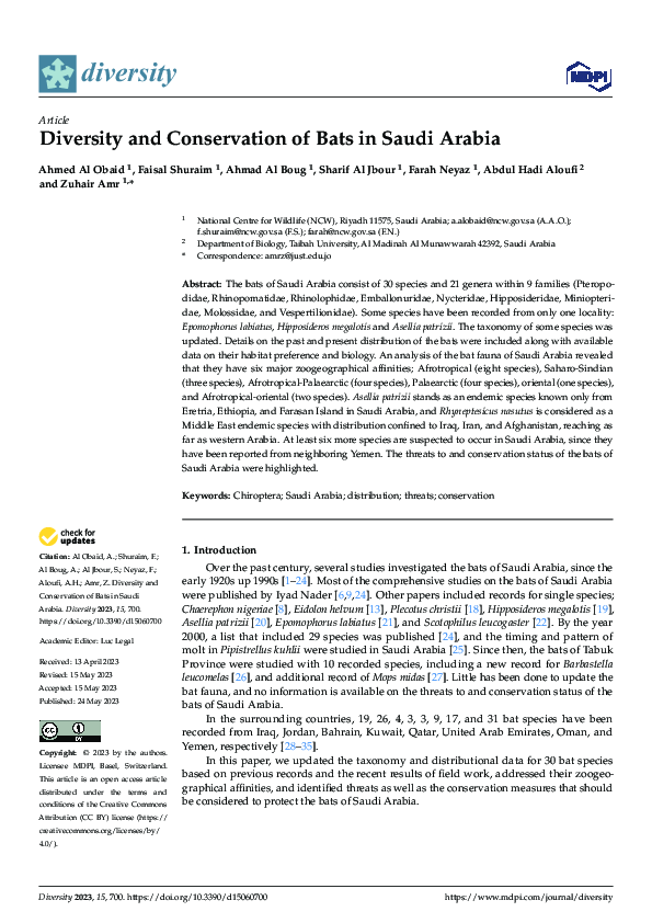 (PDF) Diversity and Conservation of Bats in Saudi Arabia
