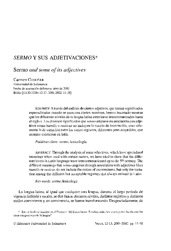 (PDF) SERMO Y SUS ADJETIVACIONES* Sermo and some of its adjectives