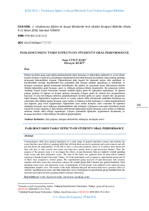 (PDF) Pair-Discussion Tasks’ Effects on Students’ Oral Performance
