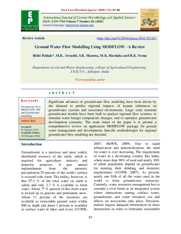 Pdf Ground Water Flow Modelling Using Modflow A Review