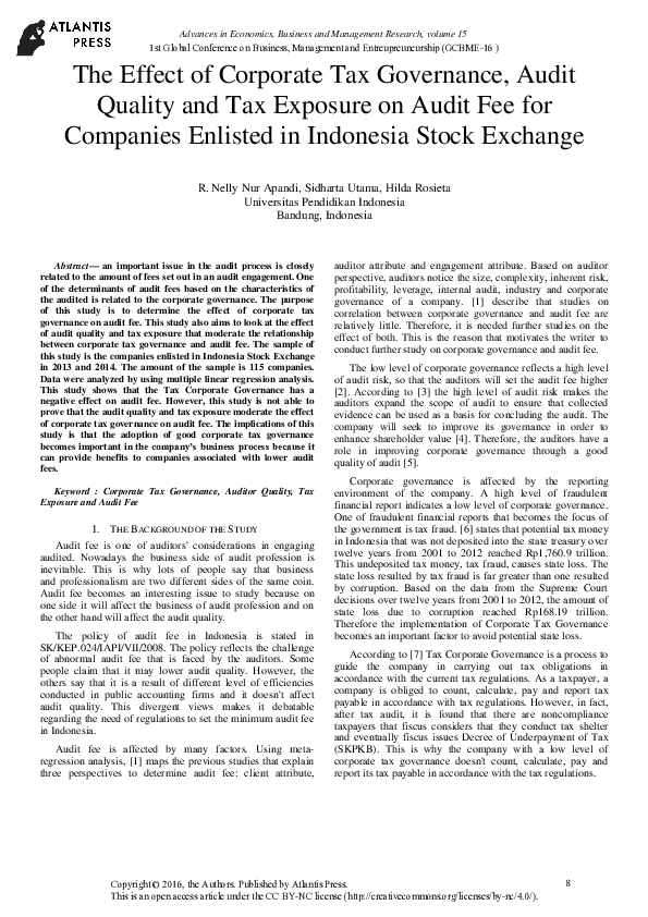 (PDF) The Effect of Corporate Tax Governance, Audit Quality and Tax ...