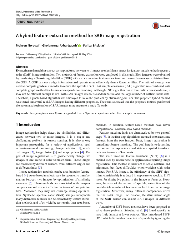 Pdf A Hybrid Feature Extraction Method For Sar Image Registration