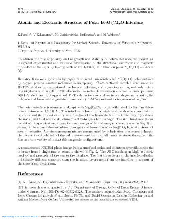 (PDF) Atomic and Electronic Structure of Polar Fe2O3/MgO Interface