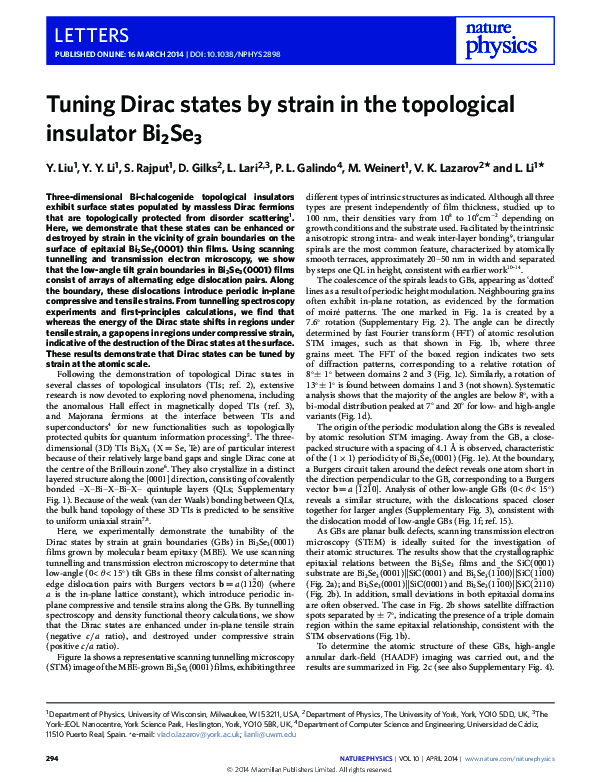 (PDF) Tuning Dirac states by strain in the topological insulator Bi2Se3