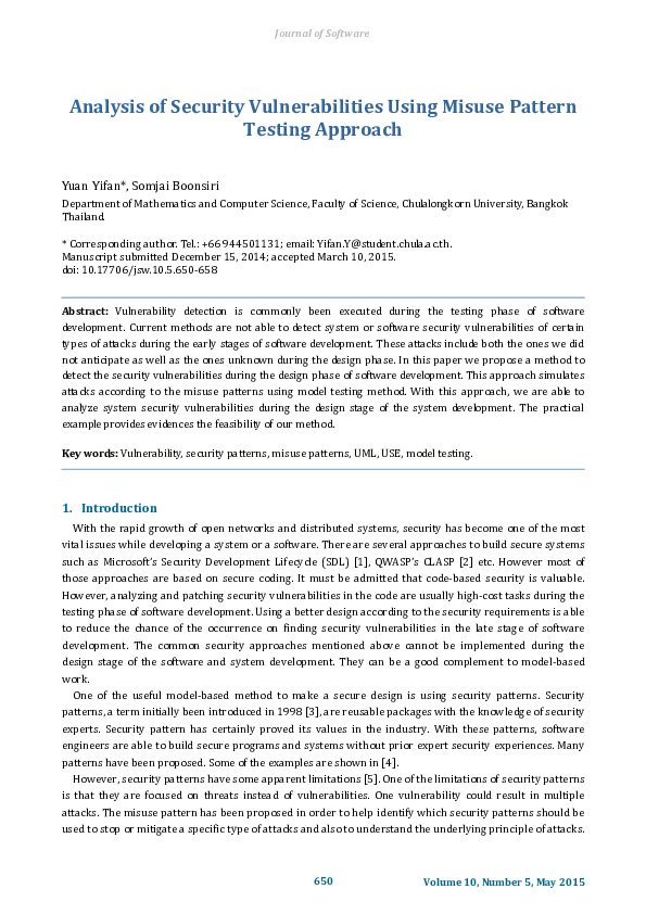 (PDF) Analysis of Security Vulnerabilities Using Misuse Pattern Testing ...
