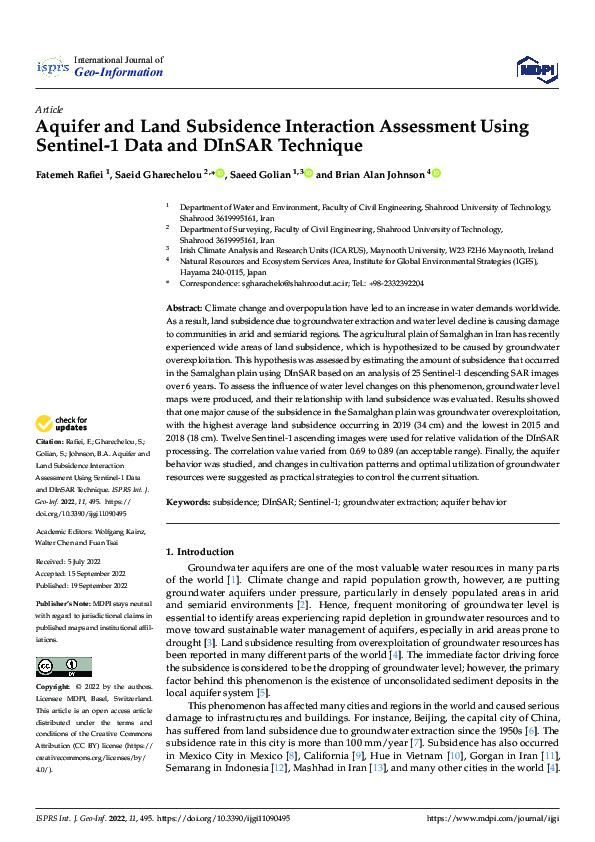 (PDF) Aquifer and Land Subsidence Interaction Assessment Using Sentinel-1 Data and DInSAR Technique
