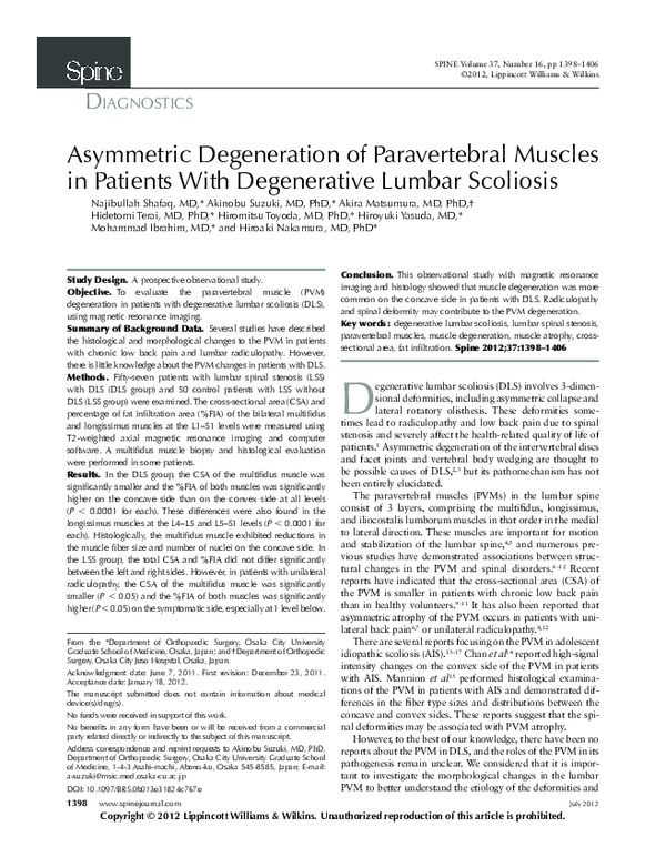 (PDF) Asymmetric Degeneration of Paravertebral Muscles in Patients with ...