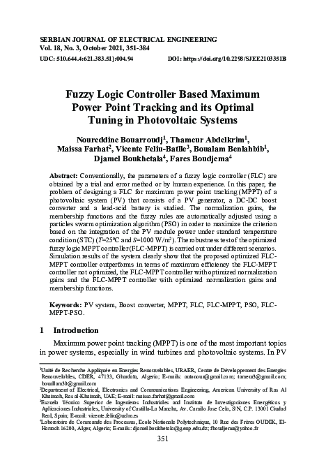 Pdf Fuzzy Logic Controller Based Maximum Power Point Tracking And Its Optimal Tuning In