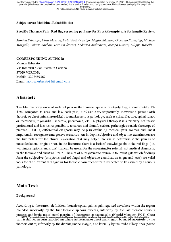 (PDF) Specific Thoracic Pain: Red flag screening pathway for ...