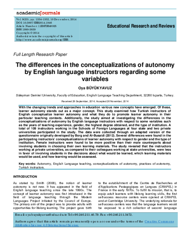 (PDF) The differences in the conceptualizations of autonomy by English ...