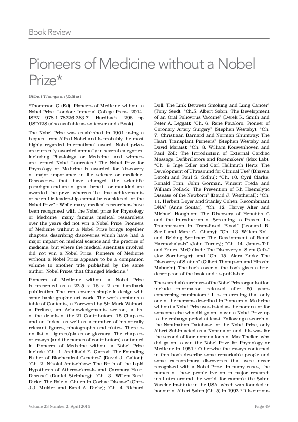 (PDF) Pioneers of Medicine Without a Nobel Prize