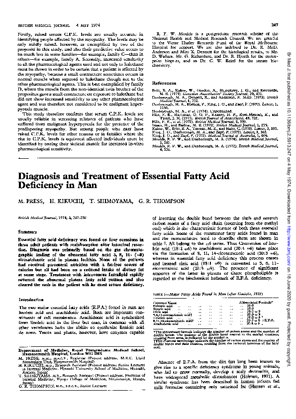 (PDF) Diagnosis and Treatment of Essential Fatty Acid Deficiency in Man
