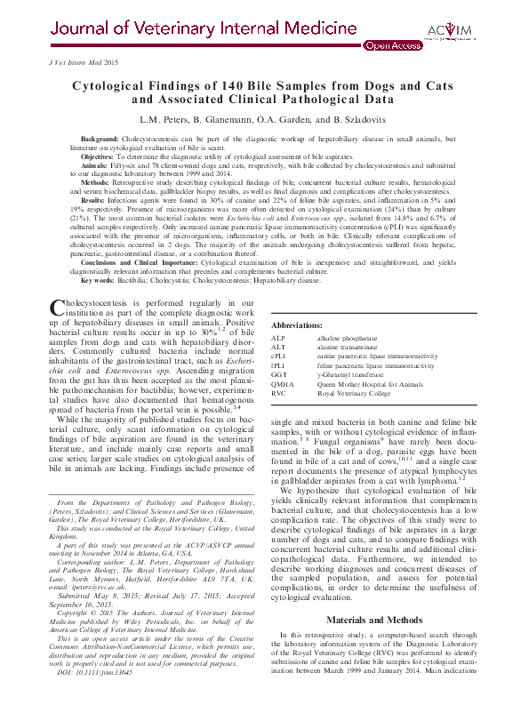 (PDF) Cytological Findings of 140 Bile Samples from Dogs and Cats and ...