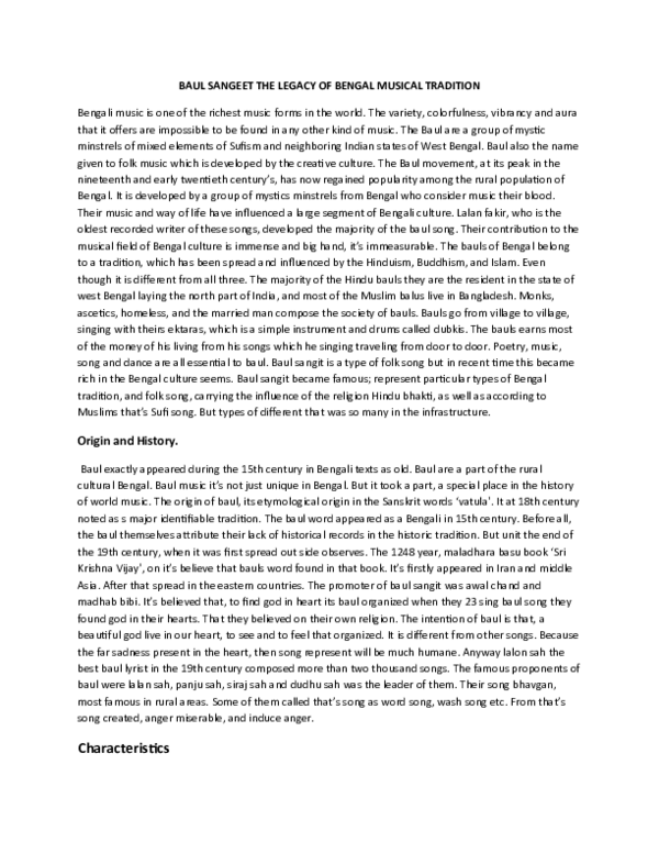 (DOC) BAUL SANGEET THE LEGACY OF BENGAL MUSICAL TRADITION