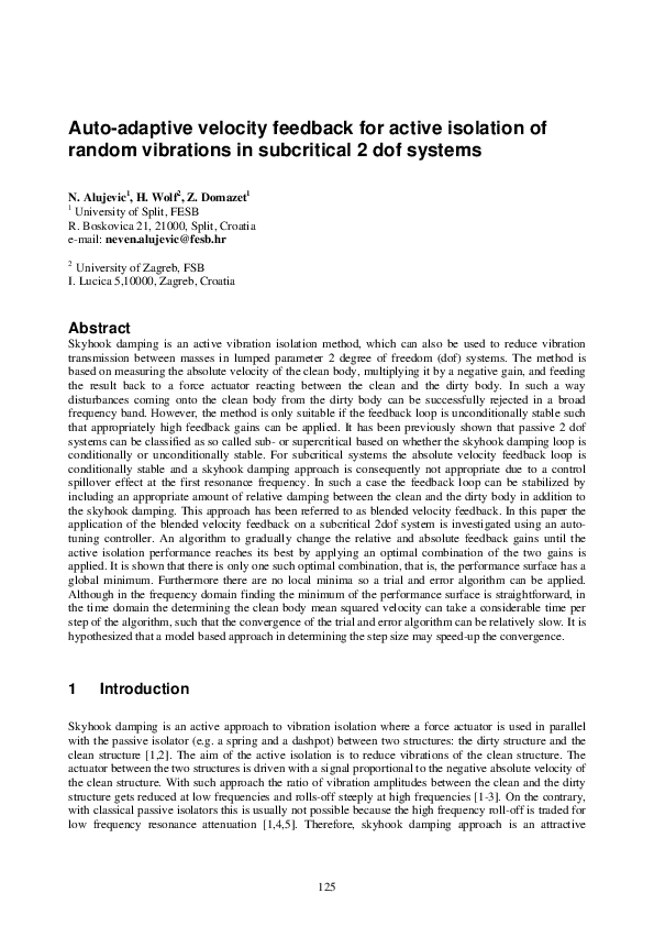 (PDF) Auto-adaptive velocity feedback for active isolation of random vibrations in subcritical 2 ...