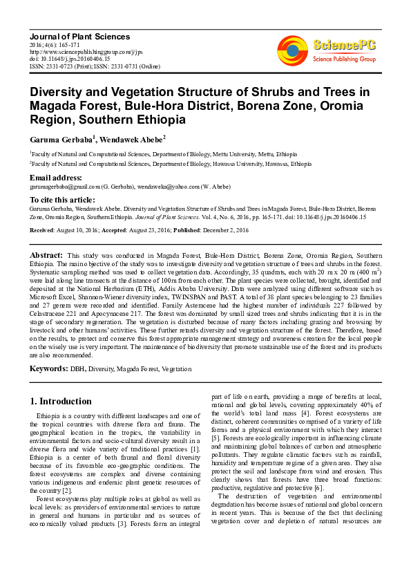 (PDF) Diversity and Vegetation Structure of Shrubs and Trees in Magada ...