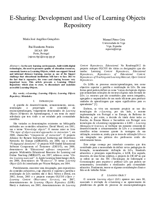 Pdf E Sharing Development And Use Of Learning Objects Repository