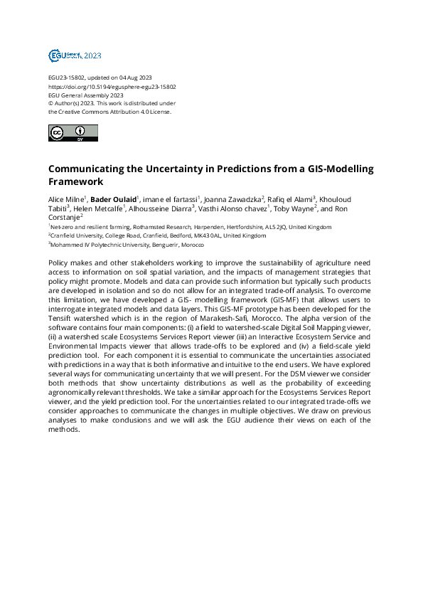 (PDF) Communicating the Uncertainty in Predictions from a GIS-Modelling Framework