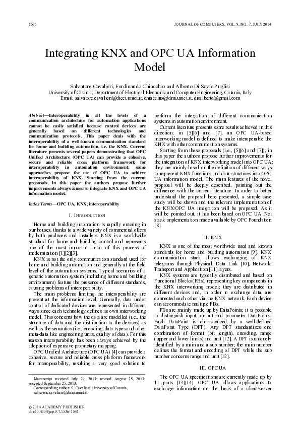 (PDF) Integrating KNX and OPC UA Information Model | salvatore ...