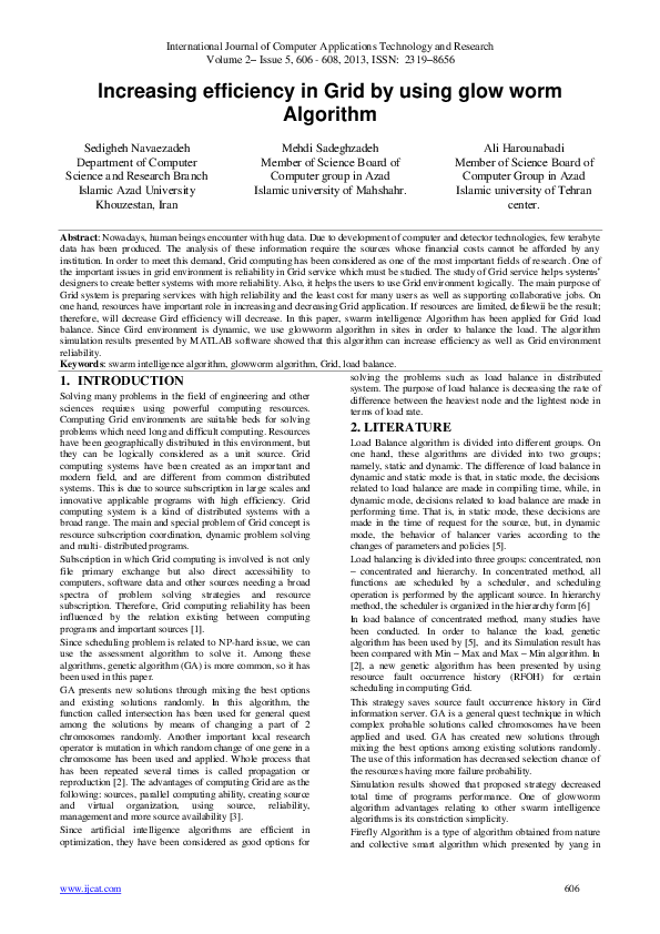 Pdf Increasing Efficiency In Grid By Using Glow Worm Algorithm