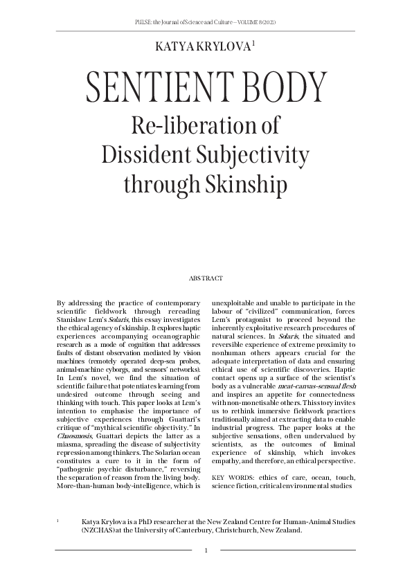 (PDF) Sentient Body: Re-liberation of Dissident Subjectivity through ...