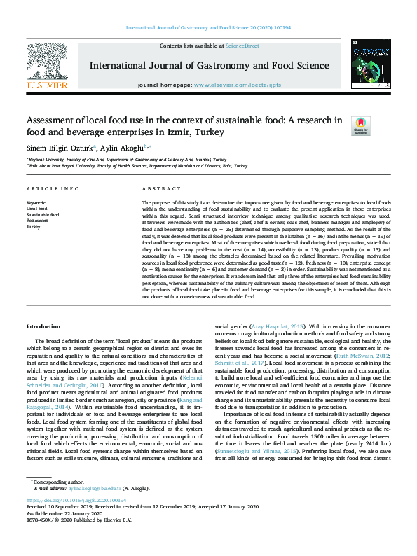 (PDF) Assessment of local food use in the context of sustainable food ...