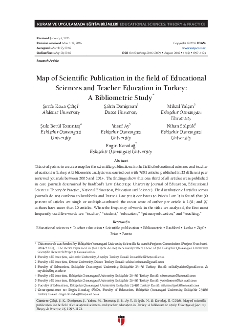 (PDF) Map of Scientific Publication in the field of Educational Sciences and Teacher Education ...