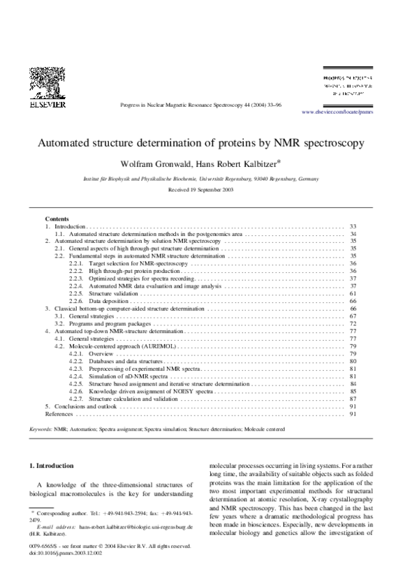 Pdf Automated Structure Determination Of Proteins By Nmr Spectroscopy