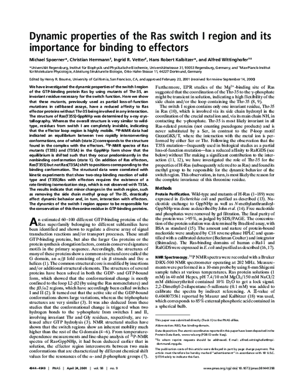 (PDF) Dynamic properties of the Ras switch I region and its importance ...