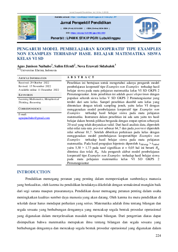 (PDF) Pengaruh Model Pembelajaran Kooperatif Tipe Examples Non Examples ...
