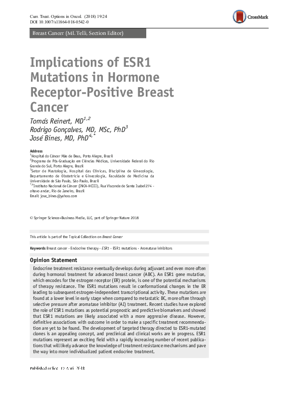 (PDF) Preexisting Somatic Mutations of Estrogen Receptor Alpha (ESR1 ...