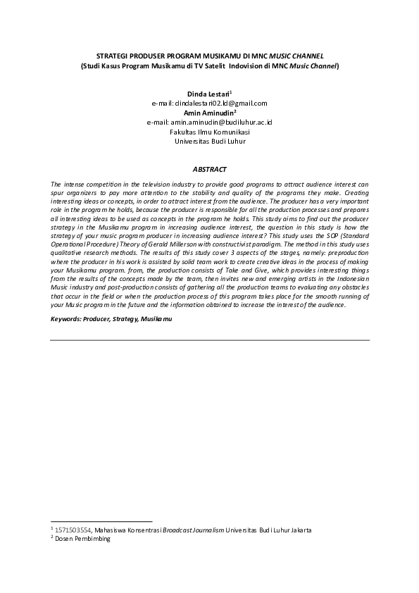 (PDF) Strategi Produser Program Musikamu Di Mnc Music Channel