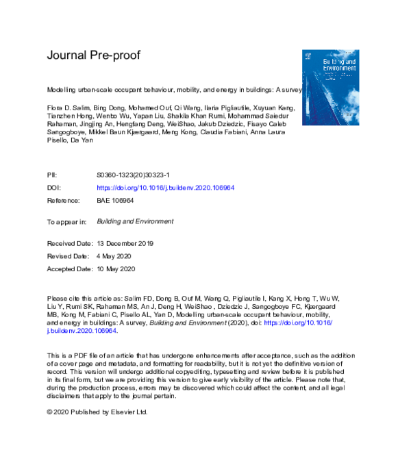 Pdf Modelling Urban Scale Occupant Behaviour Mobility And Energy In