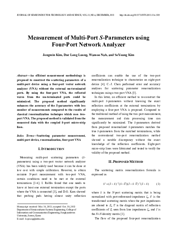 Pdf Measurement Of Multi Port S Parameters Using Four Port Network
