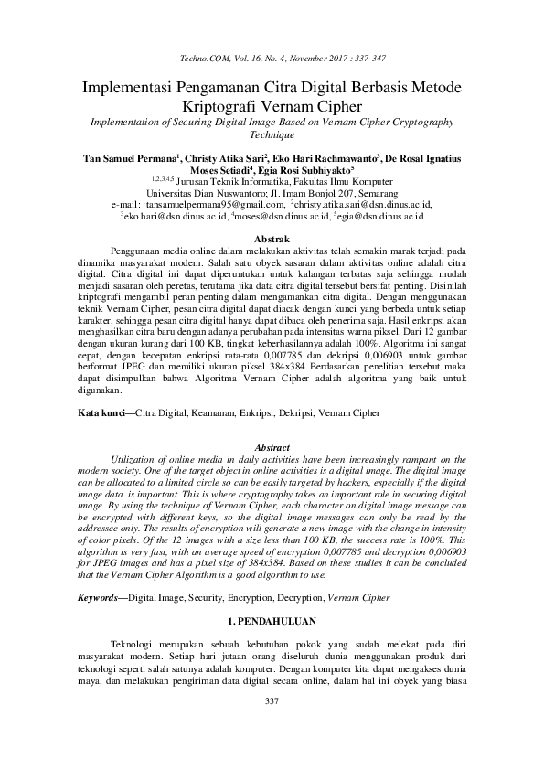 (PDF) Implementasi Pengamanan Citra Digital Berbasis Metode Kriptografi Vernam Cipher