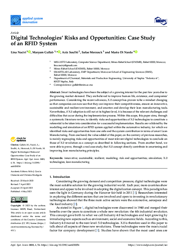 (PDF) Digital Technologies’ Risks and Opportunities: Case Study of an ...